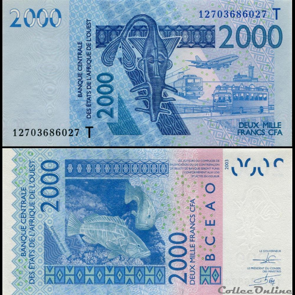 B C E A O FRANCS CFA TOGO LETTRE T 2000 FRANCS b-c-e-a-o-francs-cfa-togo-lettre-t-2000-francs